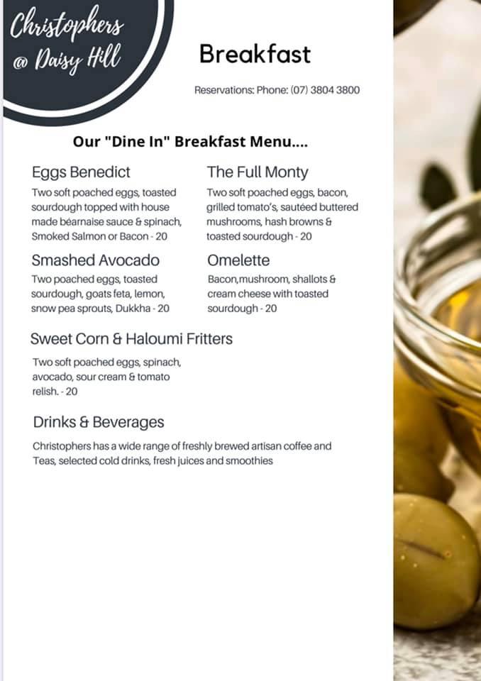 Menu at Christophers Fine Foods restaurant, Daisy Hill