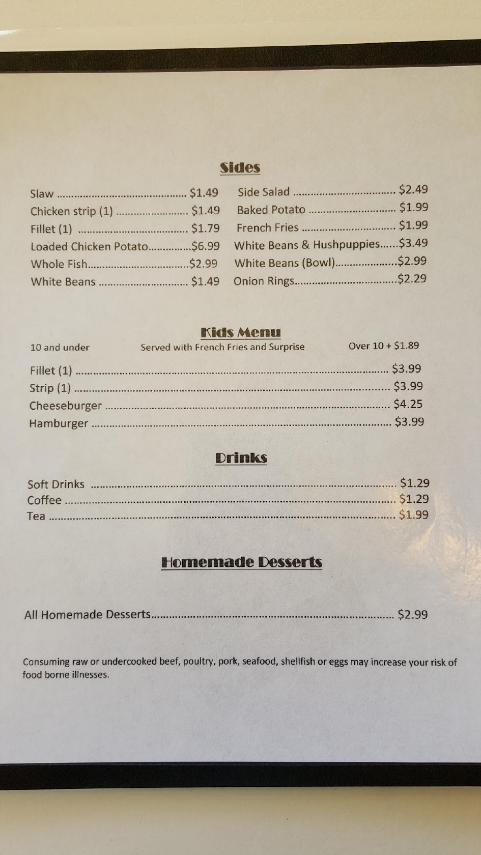 Menu at Dan's Cafe, Lexington