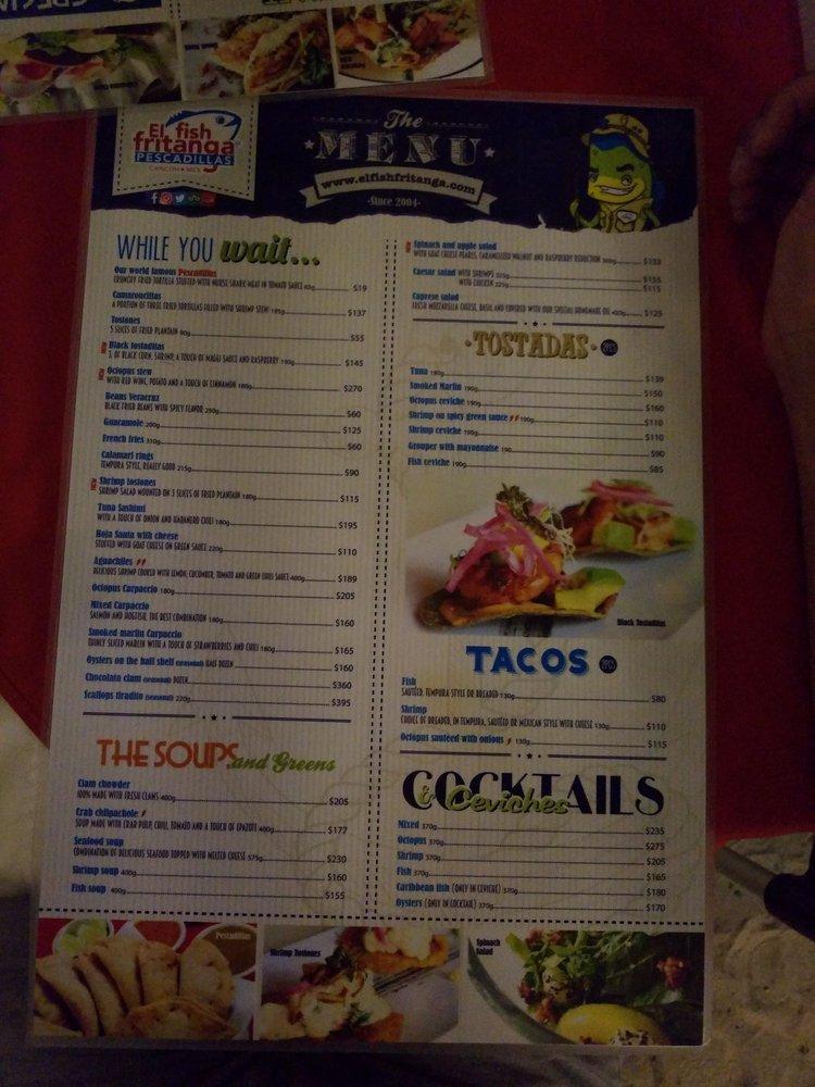 Menu at El Fish Fritanga restaurant, Cancún, Blvd. Kukulcan