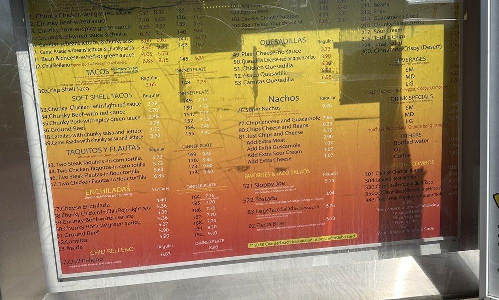 Menu at El Taco restaurant, Downey, Florence Ave