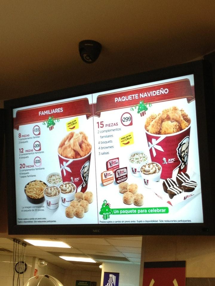 Menu at KFC fast food, Mexico City, Calle Ricardo Flores Magon 30