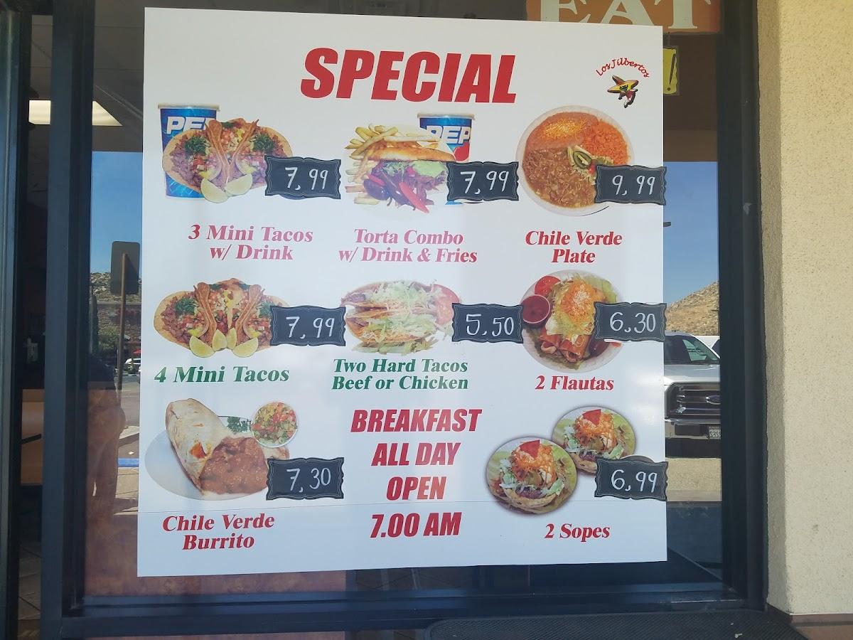 Menu at Los Jilberto's Taco Shop Elsinore restaurant, Lake Elsinore