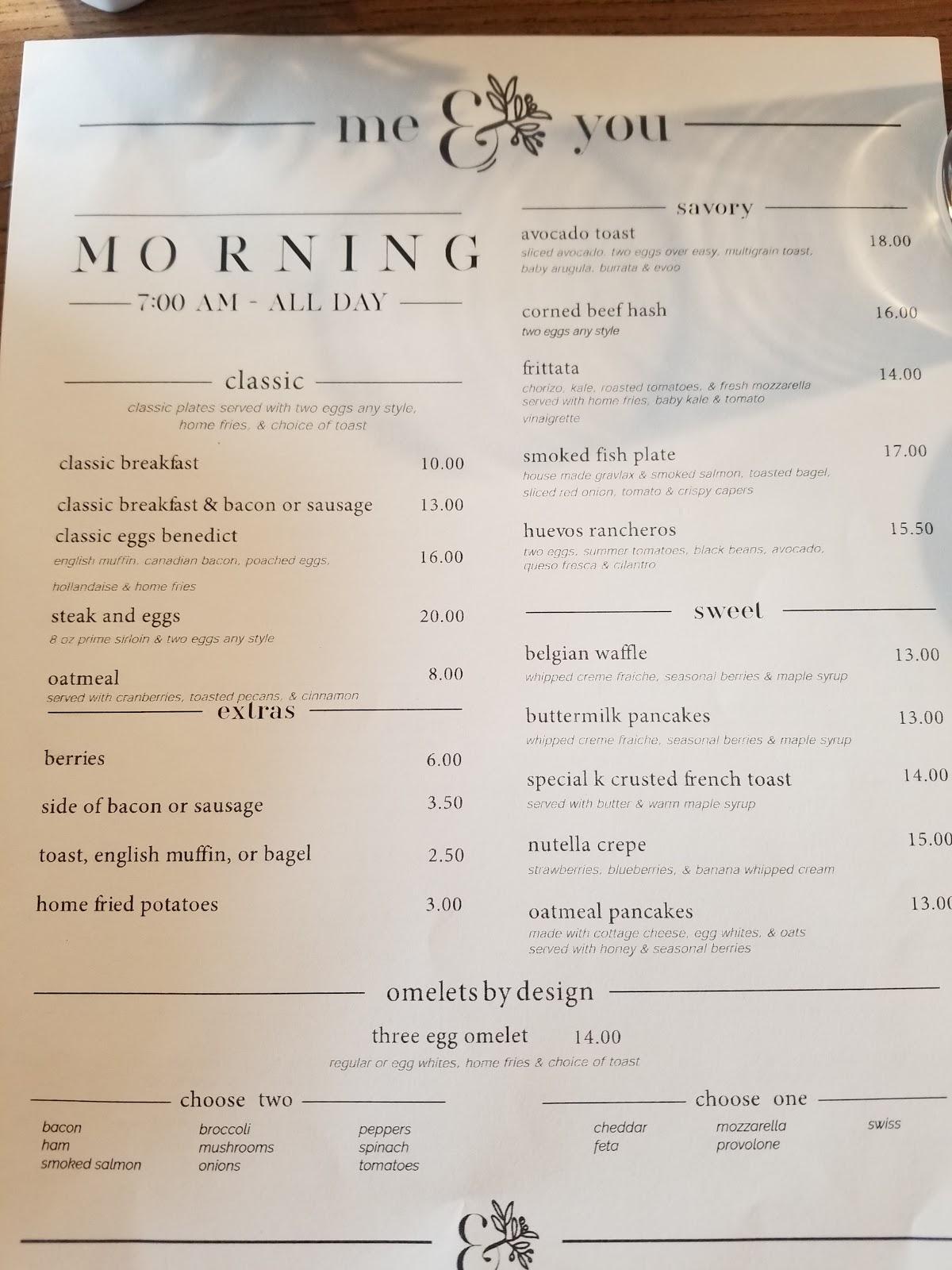 Menu at Me & You Restaurant, Bethpage