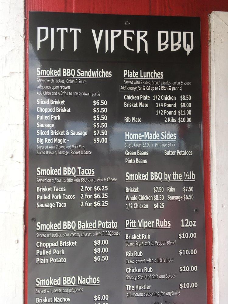 Menu at Pitt Viper BBQ, El Campo