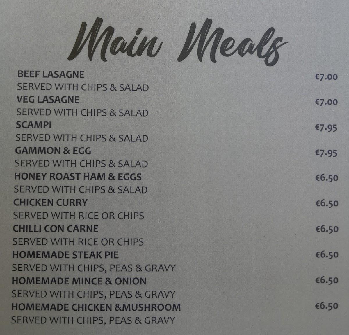 Menu at The Long Bar, Benalmádena