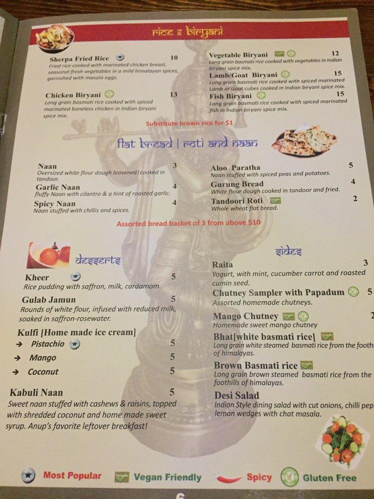 Menu at The Taj Cafe, Ventura