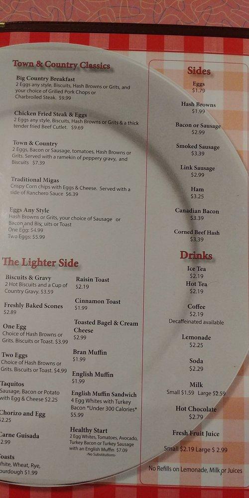 Menu at Town And Country Cafe, Corpus Christi, S Alameda St