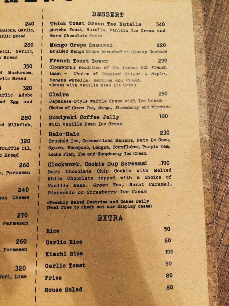 Menu at UCC 3rd Wave Clockwork cafe, Pasig, G/F Estancia