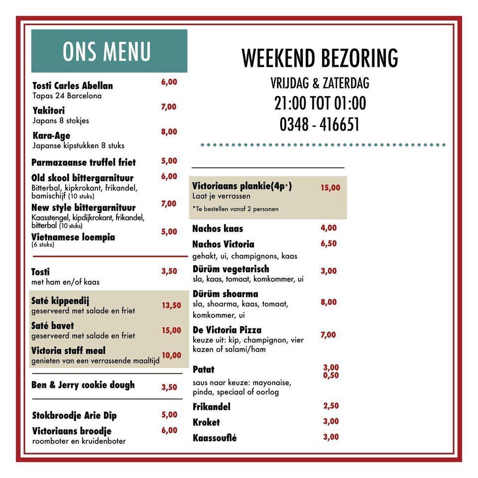 Menu at Cafe Victoria, Woerden