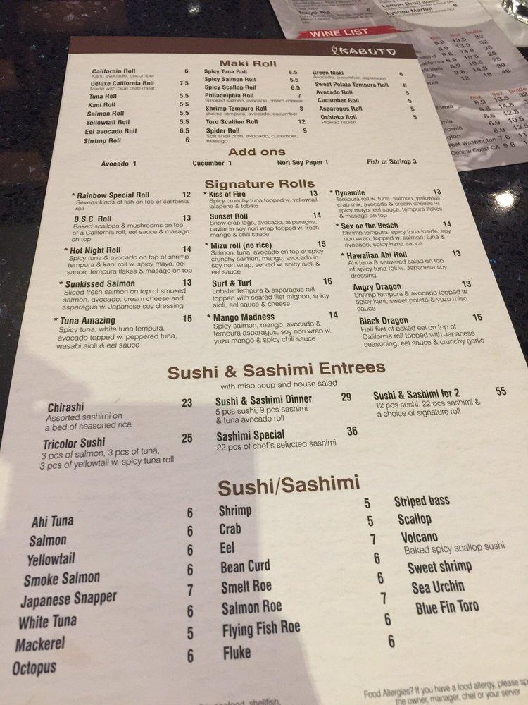 Menu at Kabuto Hibachi, Sushi & Udon restaurant, Rockville