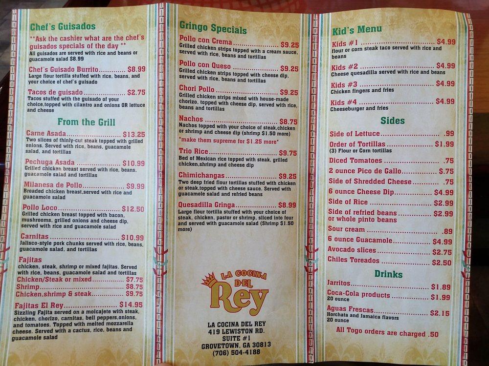 Menu at La Cocina Del REY restaurant, Grovetown