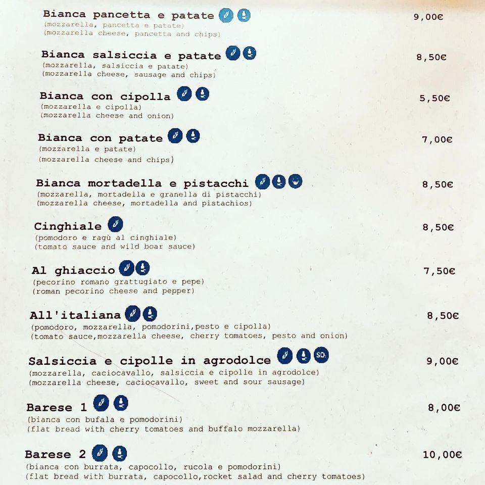 Carta del restaurante La Leccia, Cenaia