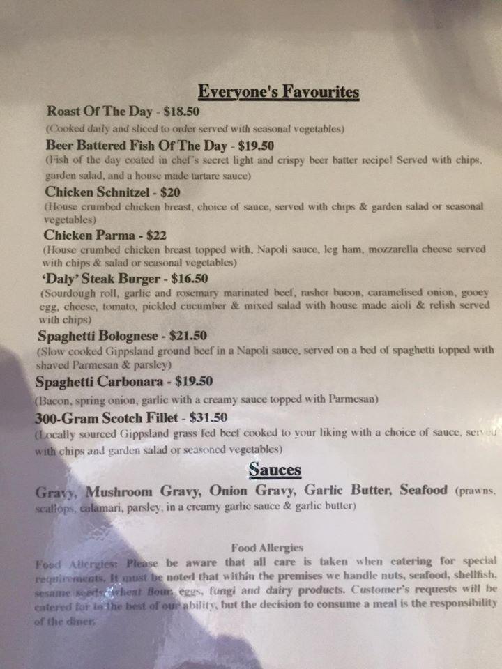 Menu at Ozone Hotel pub & bar, Dalyston