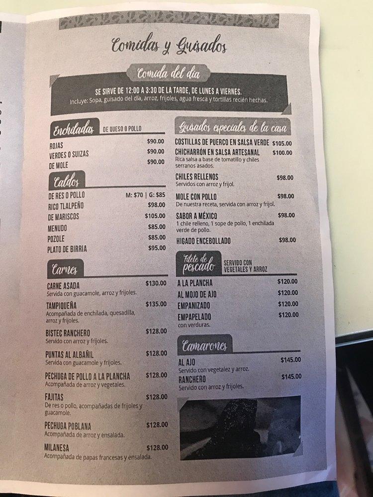 Menu at Sazón México Restaurante, Rosarito
