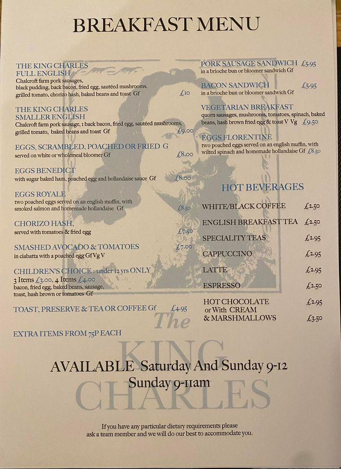 Menu at The King Charles pub & bar, Kings Worthy