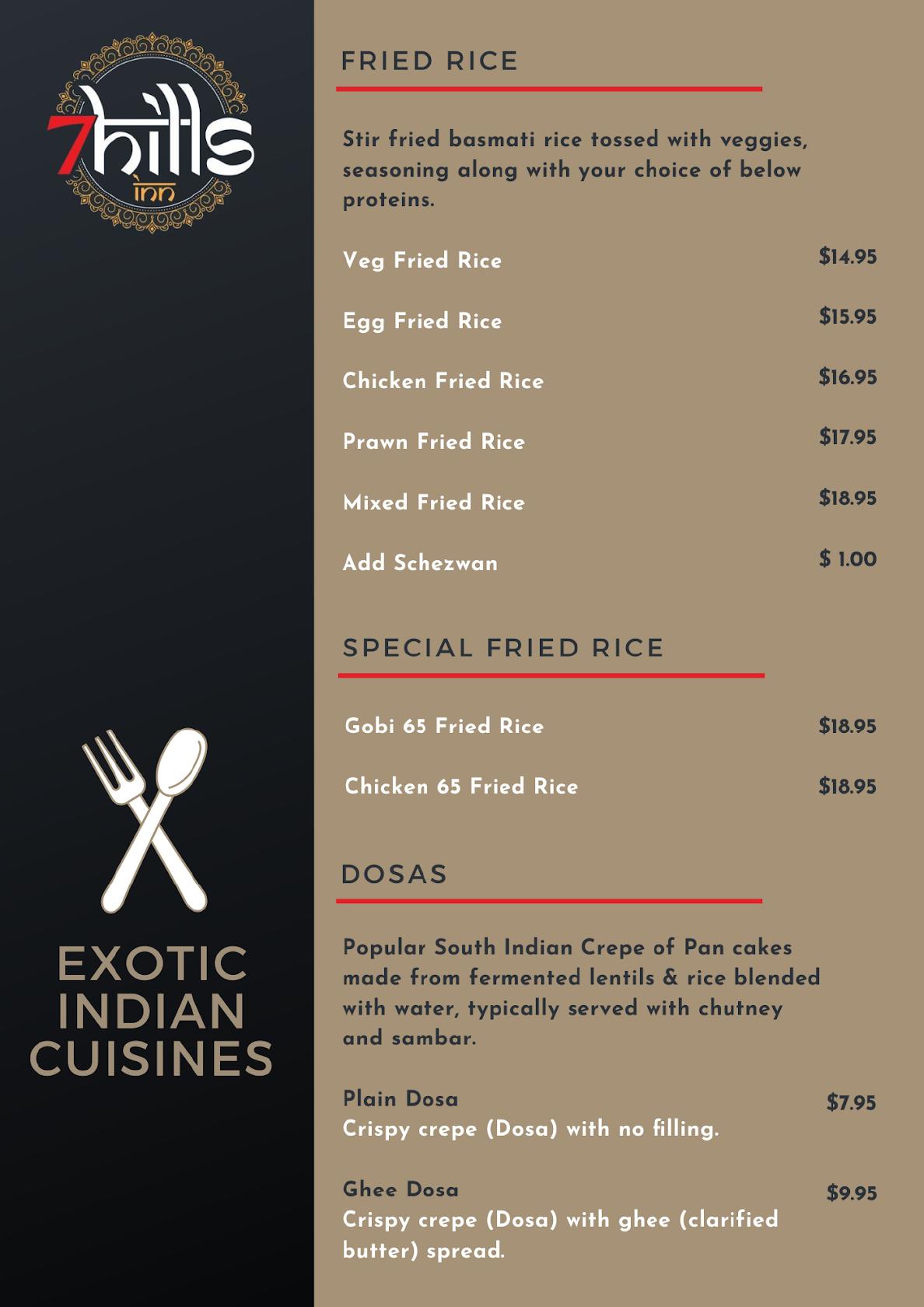 Menu at 7 Hills Inn Indian Restaurant, Dickson