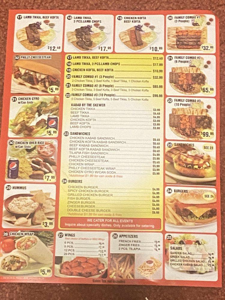 Menu at Aria Kabab restaurant, Colonie