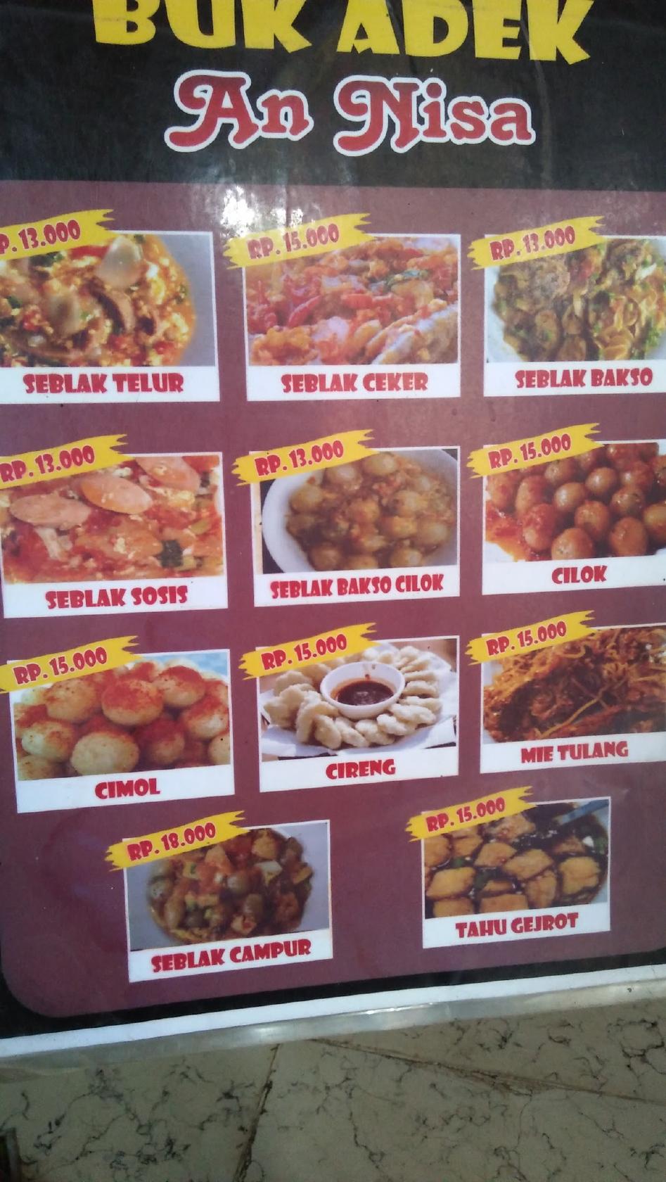 Menu at Ayam Cabe Ijo AN-NISA cafe, Padang