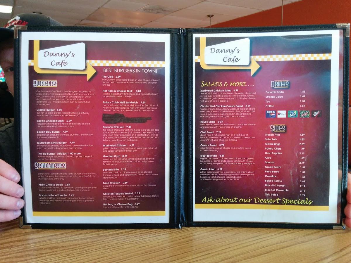 Menu at Danny's Cafe, Burlington