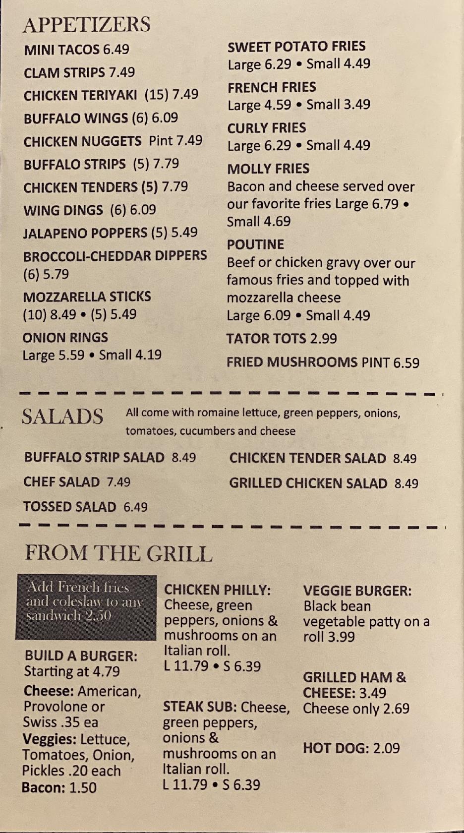 Menu at Ellis Variety and Diner restaurant, Dixfield