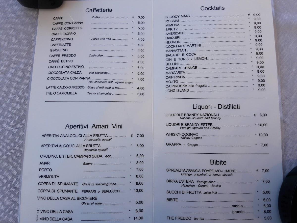 Menu at La Terrazza pizzeria, Florence, Piazza della Repubblica