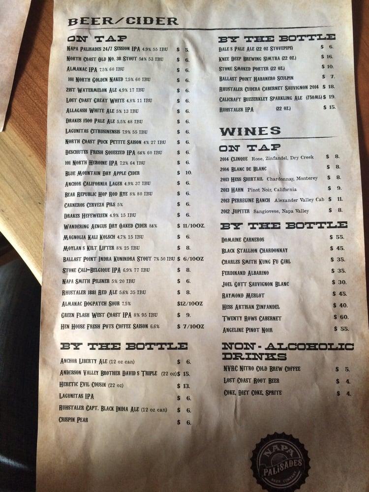 Menu at Napa Palisades Saloon pub & bar, Napa, Main St #100