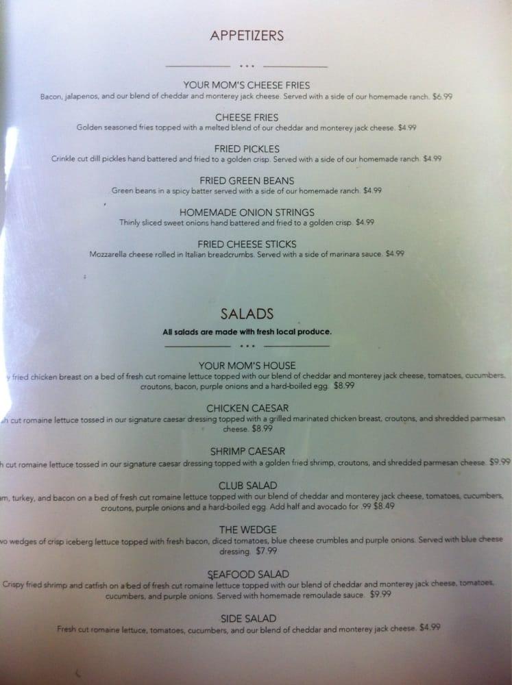 Menu at Our Mom's Restaurant and Bar, Hammond