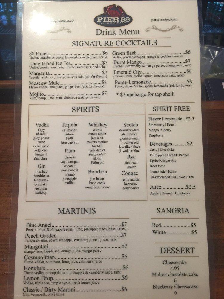 Menu at Pier 88 Boiling Seafood & Bar OKC, Oklahoma City