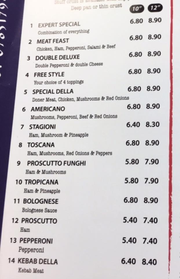 Menu at Pizza Experts fast food, Dronfield
