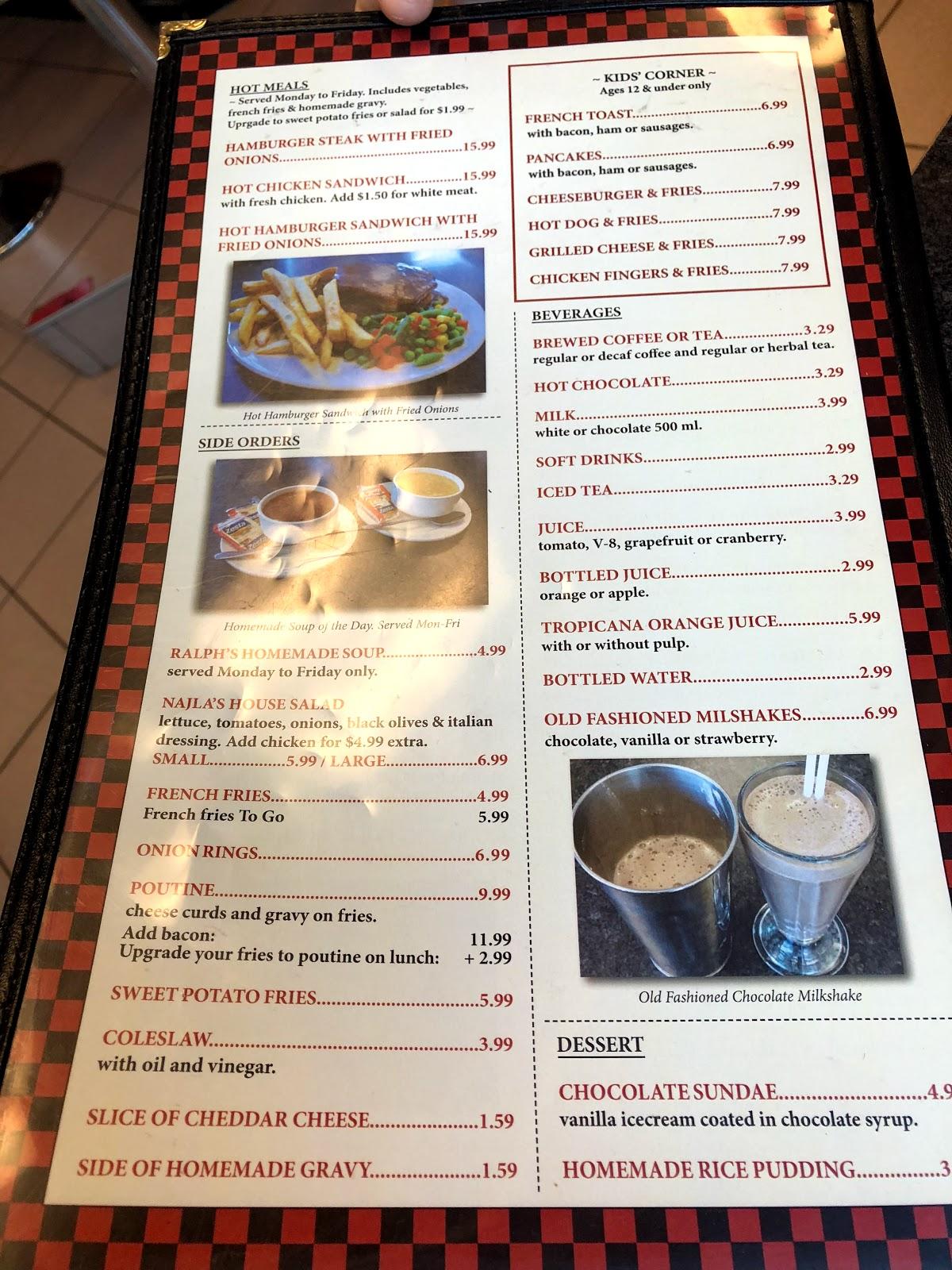 Menu at Ralph & Sons Diner restaurant, Ottawa