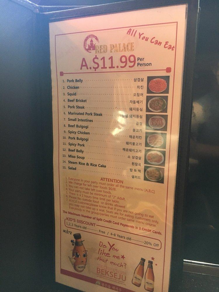 Menu at Red Palace Korean BBQ Restaurant, Cerritos