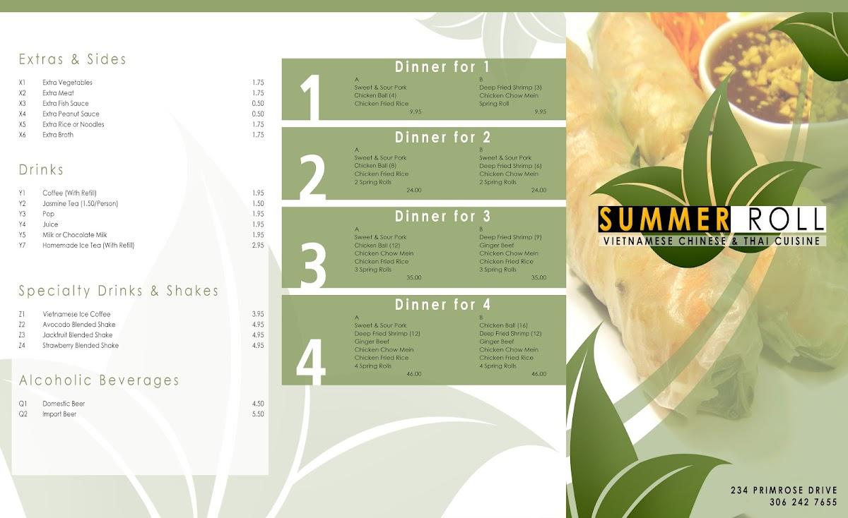 Menu at Summer Roll Restaurant, Saskatoon
