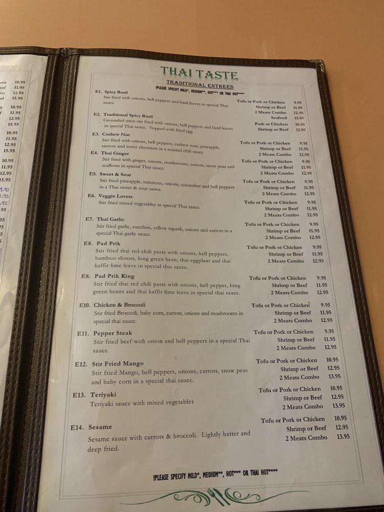 Menu at Thai Taste restaurant, Loganville