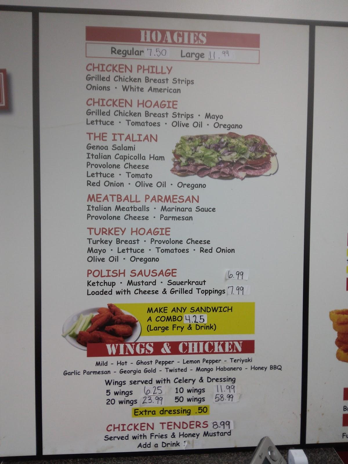 Menu at The Philly Hut restaurant, USA