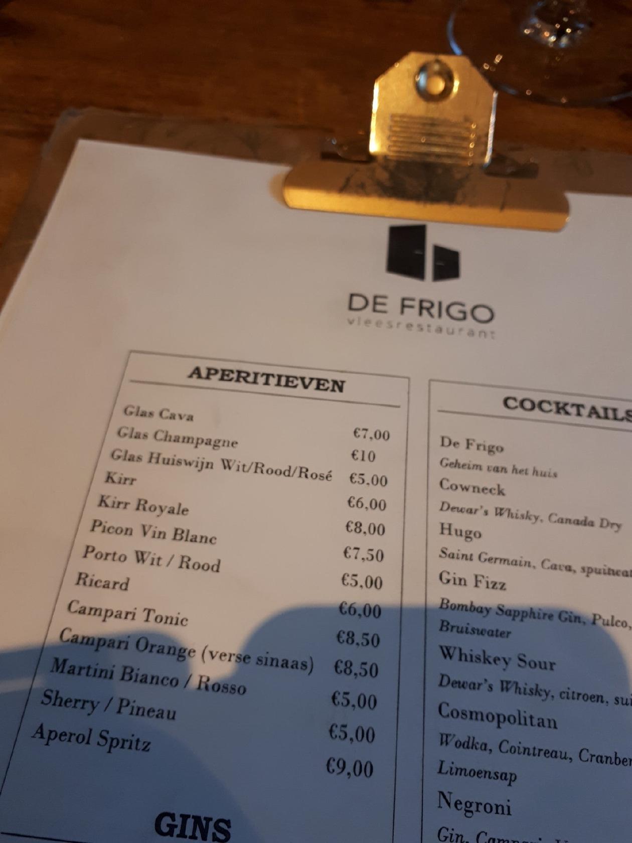 Menu at Vleesrestaurant De Frigo, Aalst