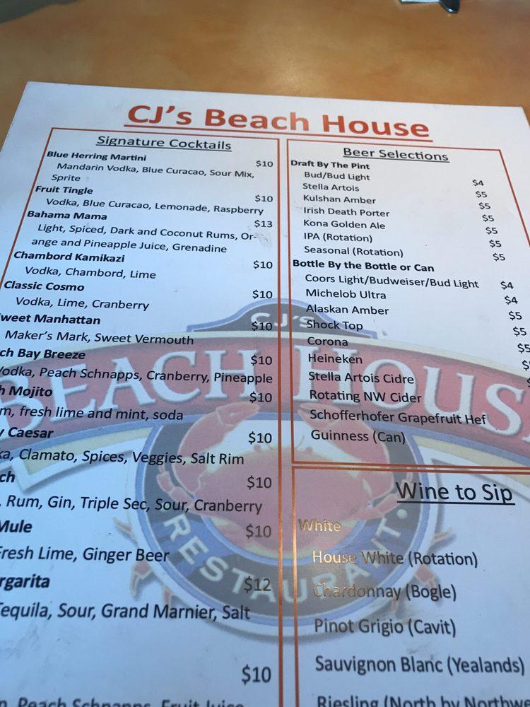 Menu at CJ's Beach House restaurant, Birch Bay