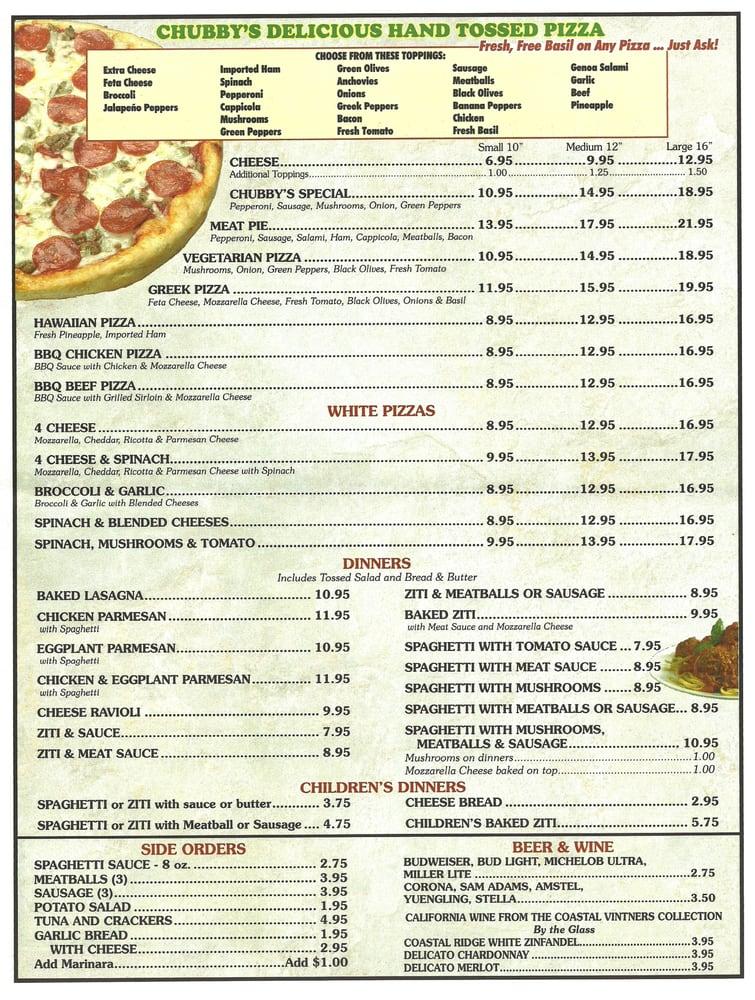 Menu at Chubby's Super Subs & Pizza pub & bar, Tampa