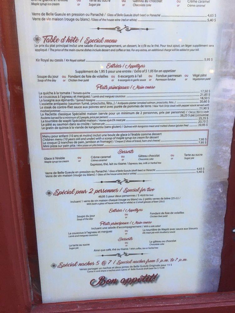 Menu at Le Petit Coin Latin restaurant, Québec City