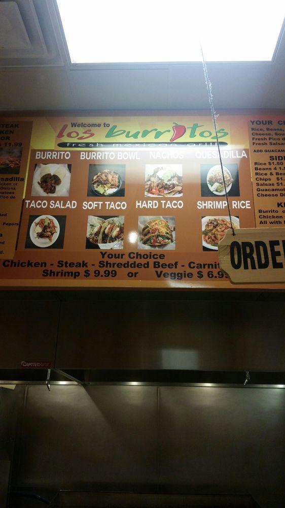 Menu at Los Burritos restaurant, Chesapeake