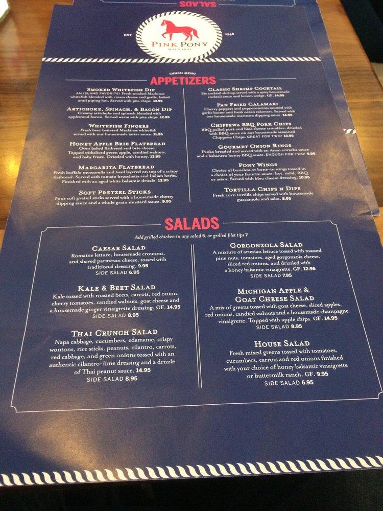 Menu at Pink Pony pub & bar, Mackinac Island