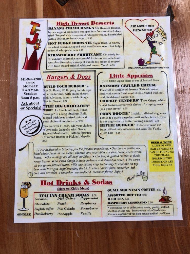 Menu at TJ's Family Fun Center & Restaurant, Lakeview