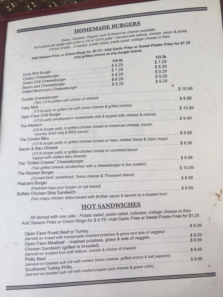 Menu at The Early Bird Cafe, Pine