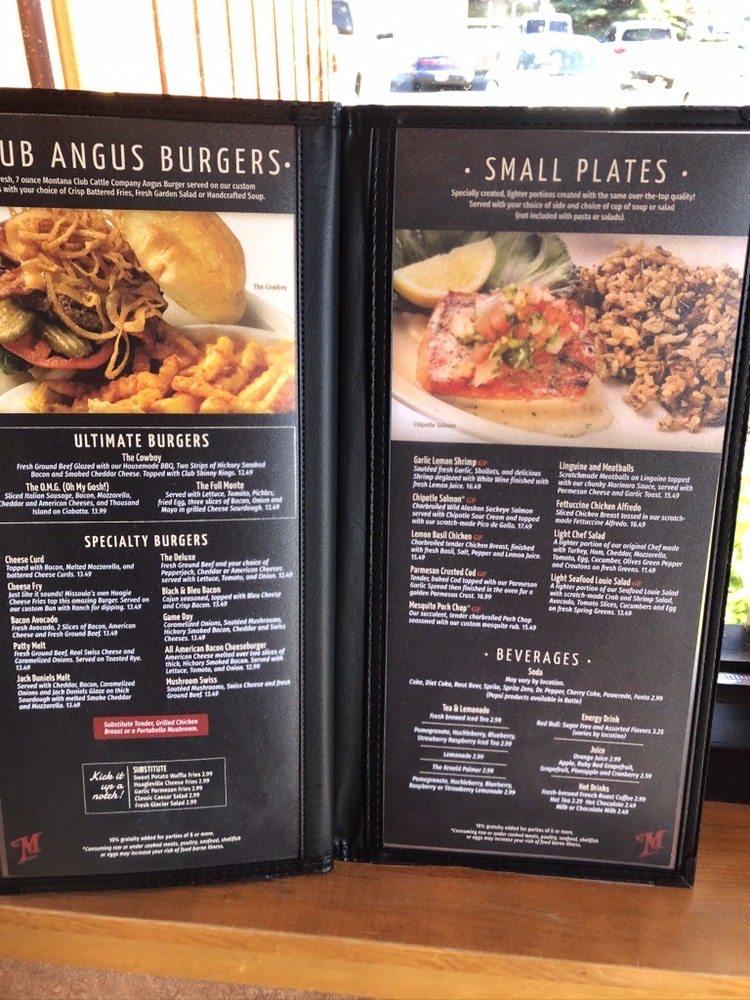 Menu at The Montana Club Restaurant, Butte