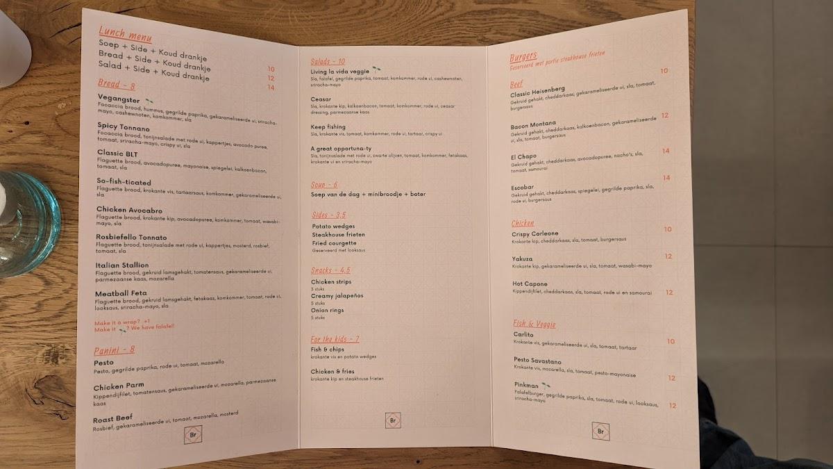 Speisekarte von Breaking Bread, Antwerpen