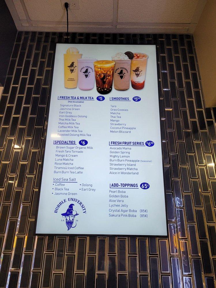 Menu at Bubble University, Rocklin