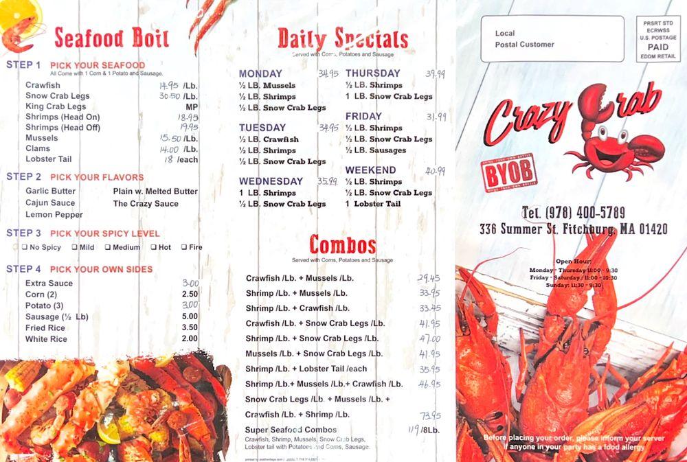 Menu at Crazy Crab restaurant, Fitchburg