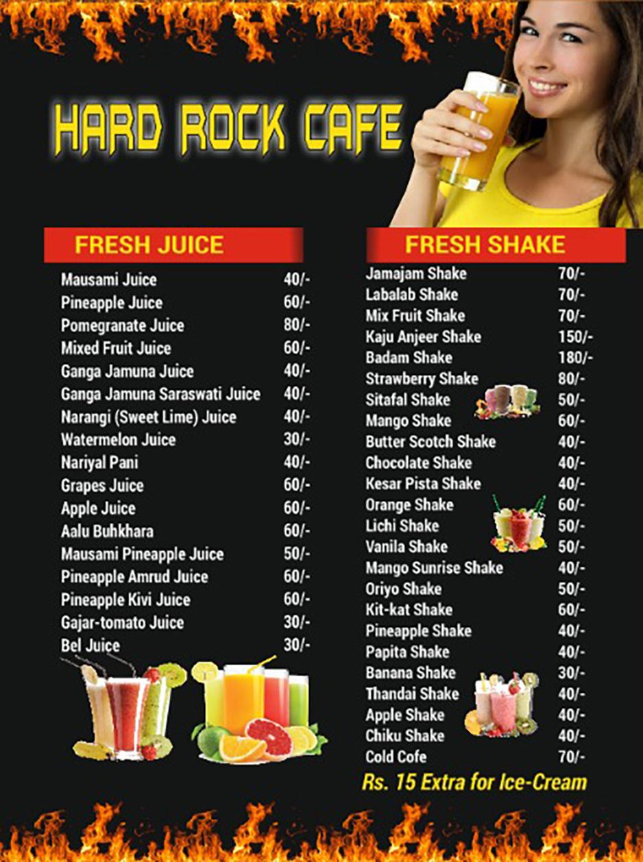 Menu at Hard Rock cafe and lounge, Jodhpur