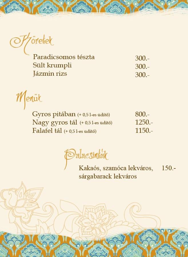 Menu at Marmara Kebab restaurant, Budapest