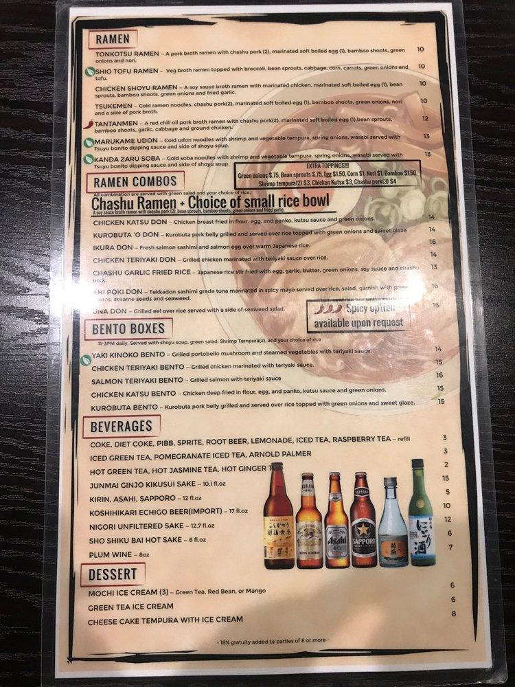 Menu at O Ramen desserts, Bakersfield