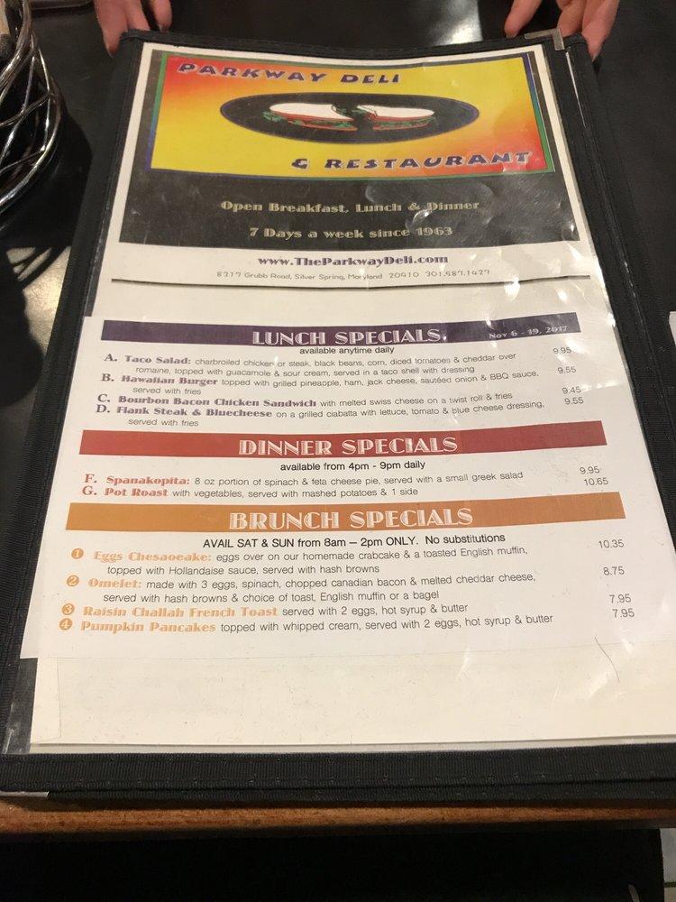 Menu at Parkway Deli & Restaurant, Silver Spring